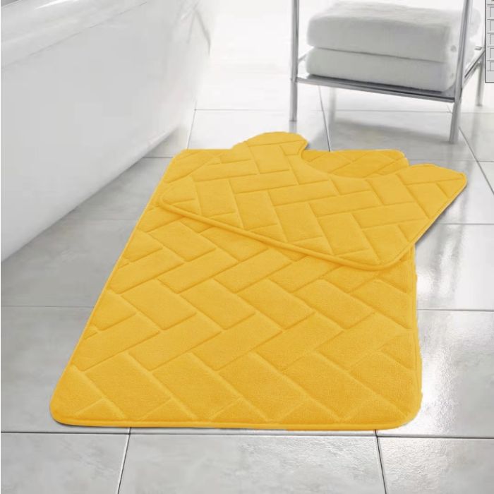 Memory Foam Bath Mat Set Blocks Non Slip Mat Ochre Yellow